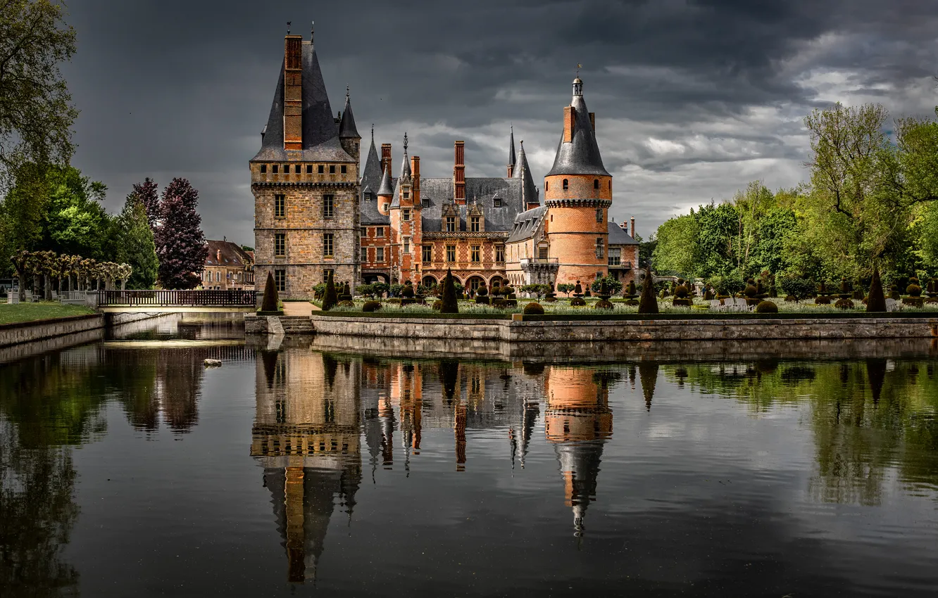 Wallpaper water, trees, Park, reflection, castle, France, architecture ...