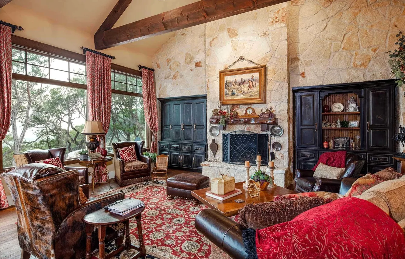 Wallpaper design, room, interior, fireplace, living room, Texas, Texas ...