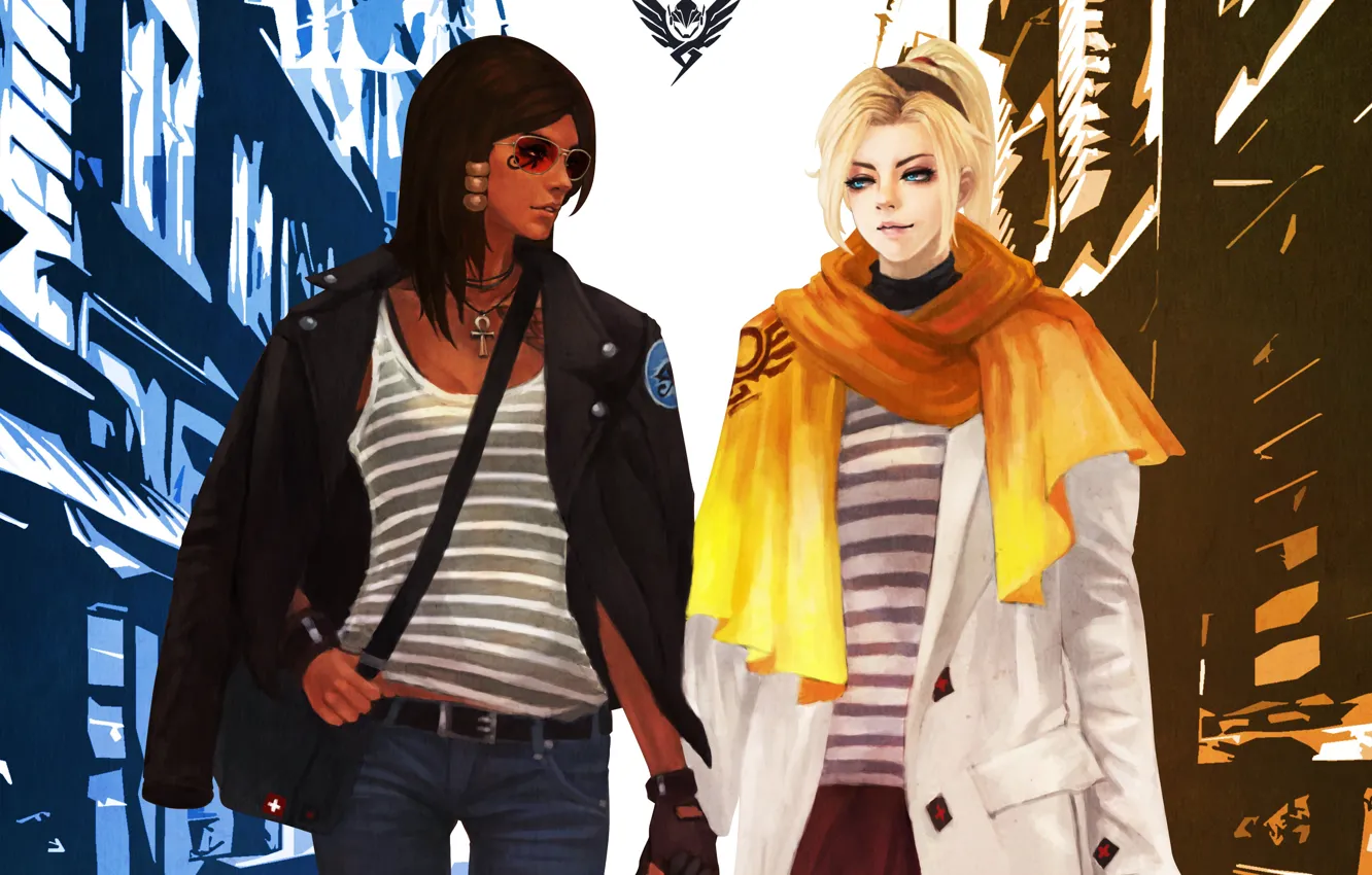 Wallpaper girl, art, Overwatch, Mercy, Angela Ziegler, pharah, Fareeha ...