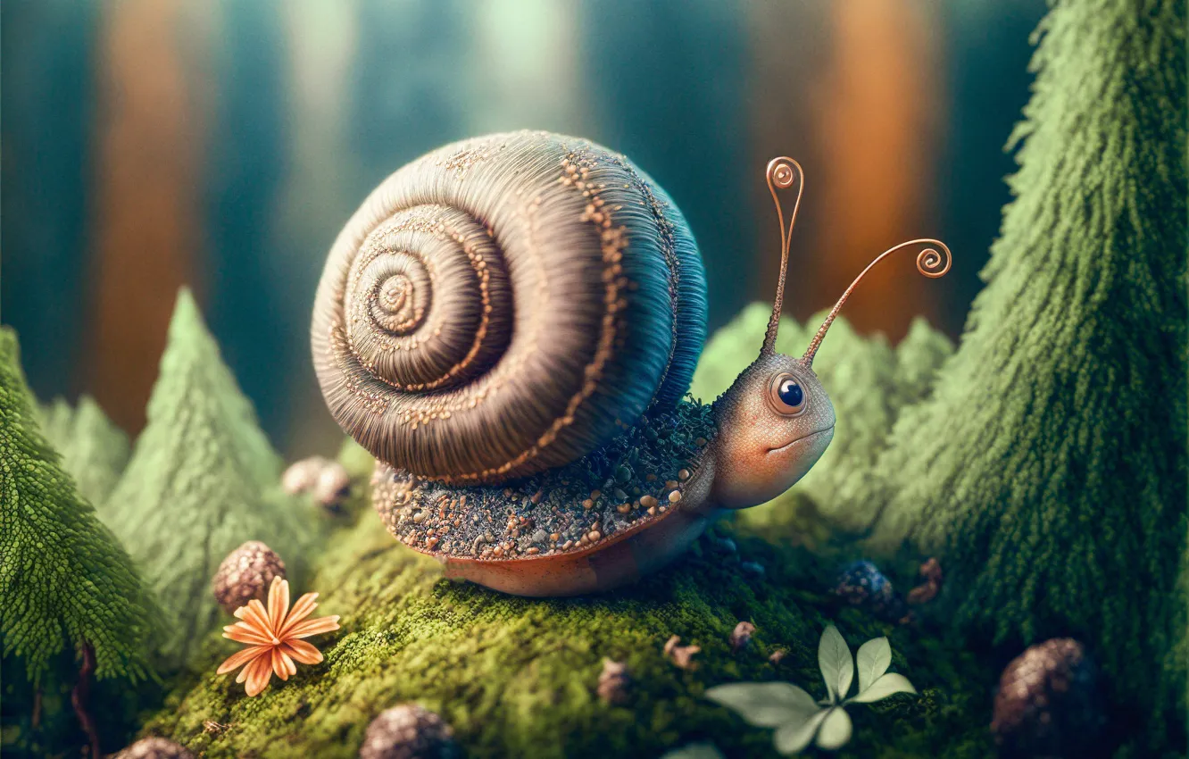 Wallpaper forest, look, nature, graphics, moss, snail, shell, baby for ...
