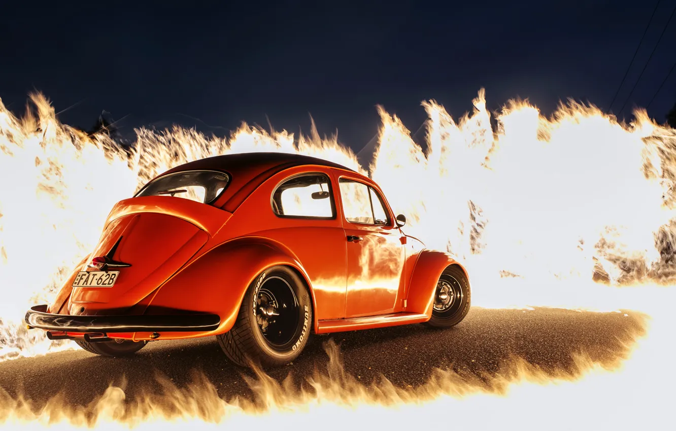 Wallpaper fire, flame, Volkswagen, orange, Beetle for mobile and ...
