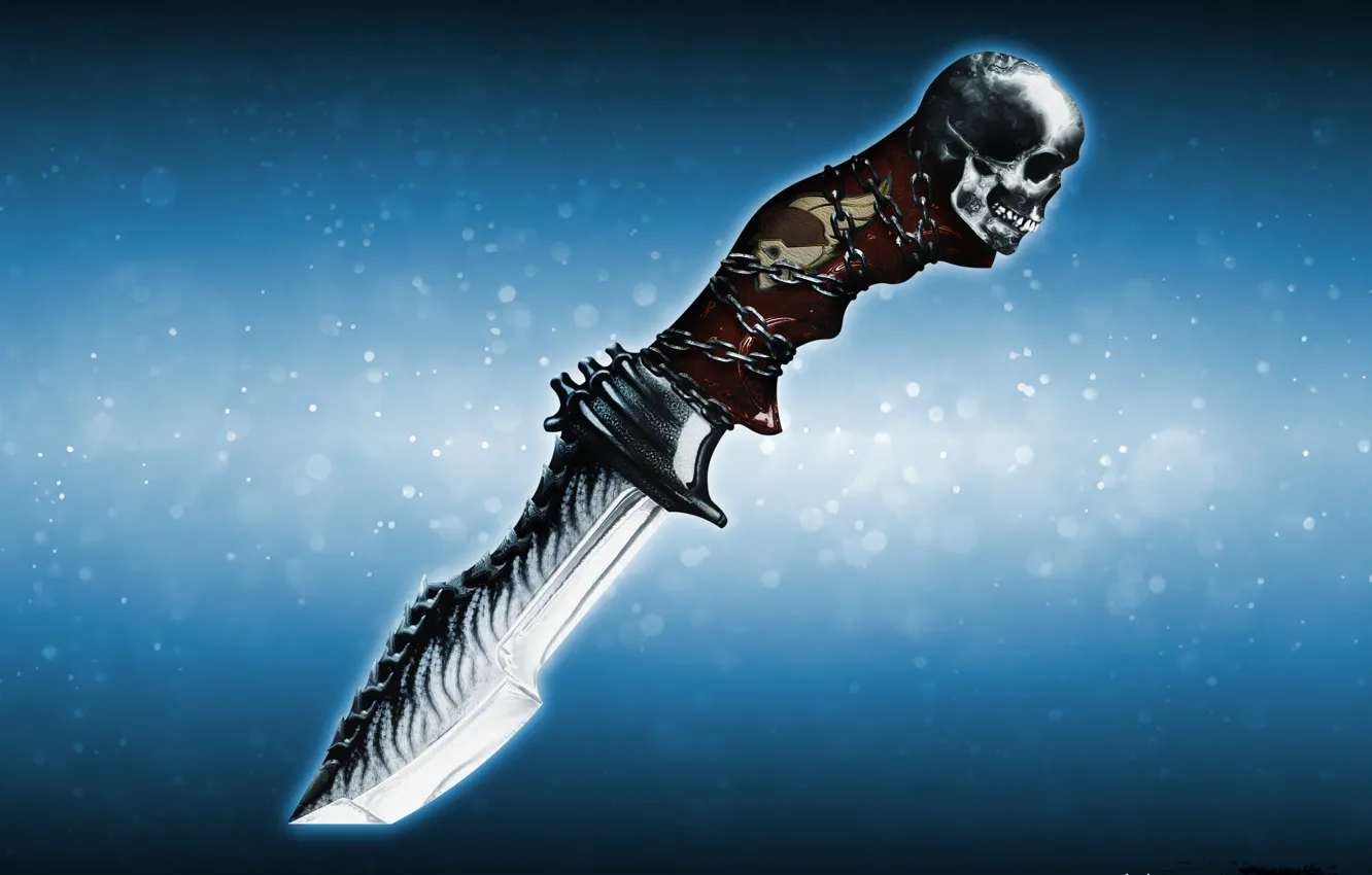 Wallpaper blue, metal, bikers, photoshop, skull, art, chain, knife for ...