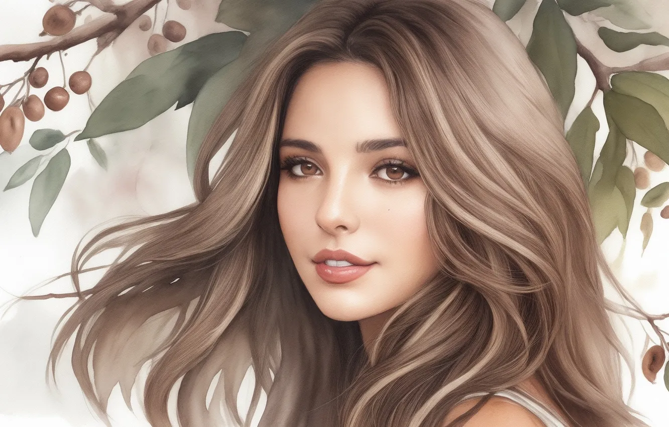 Wallpaper girl, green, green, woman, figure, beauty, watercolor, girl ...