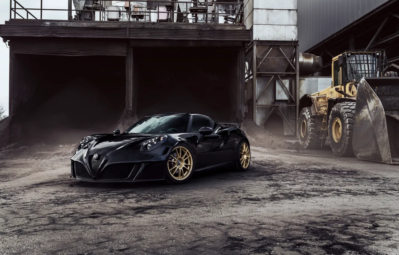 Wallpaper Alfa Romeo, Black, Alfa Romeo 4C, Pogea Racing, Gold Rims ...