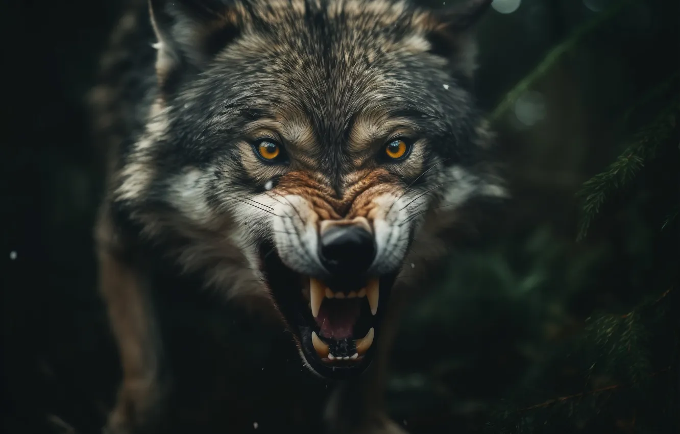Wallpaper Look, Wolf, Fangs, Face, Predator, Digital art, Grin, AI art ...