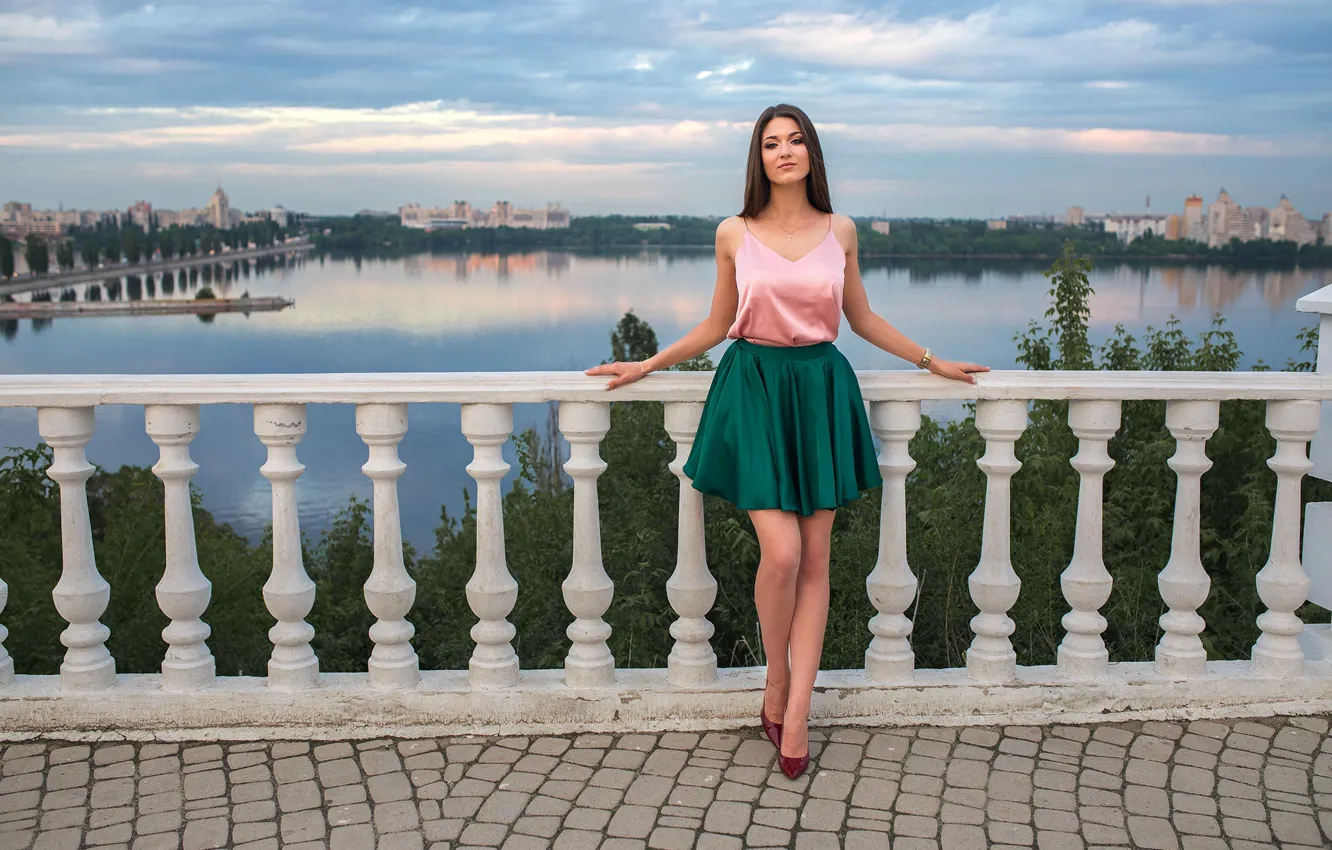 Wallpaper landscape, pose, river, model, skirt, portrait, makeup, Mike ...