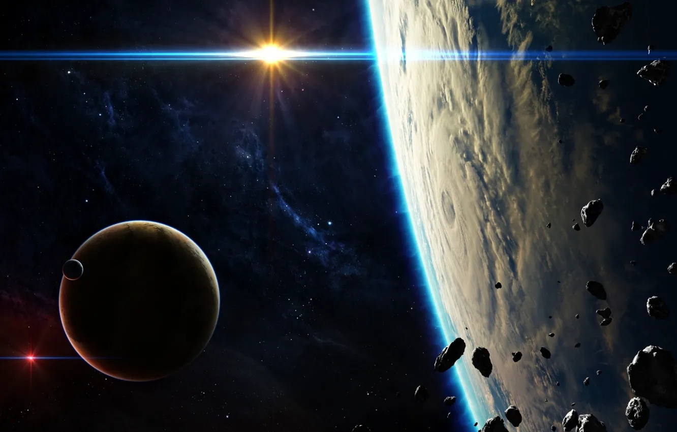 Wallpaper Light Blue Planets Satellites Asteroids Sci Fi For