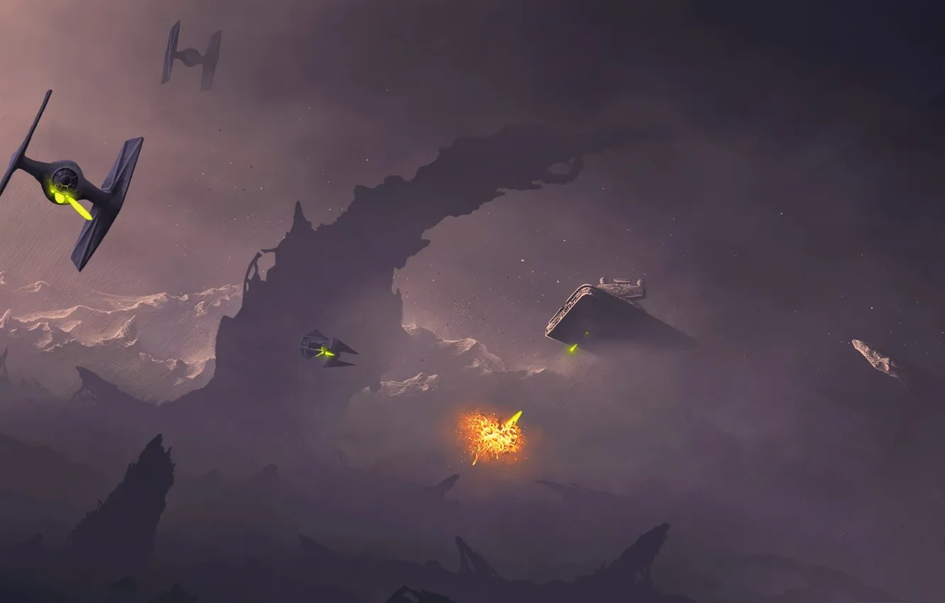 Wallpaper the explosion, rocks, people, ship, planet, Star Wars, art ...