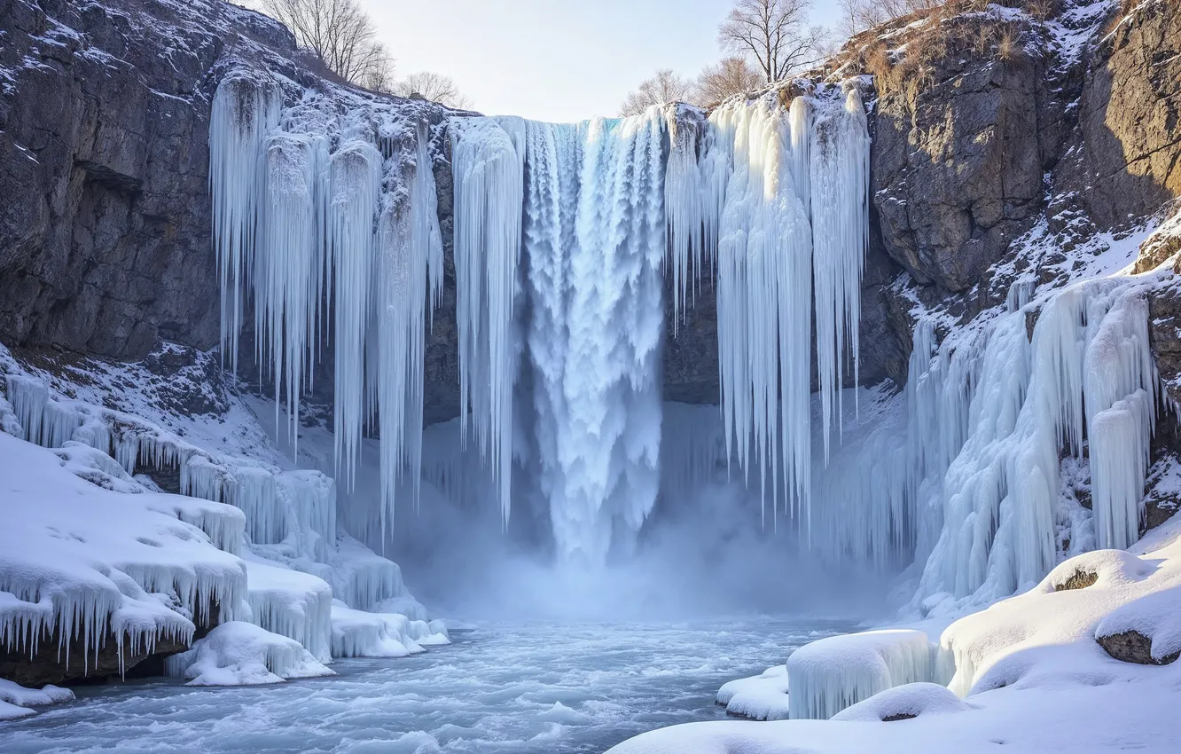 Wallpaper winter, forest, snow, trees, river, tree, waterfall, forest ...