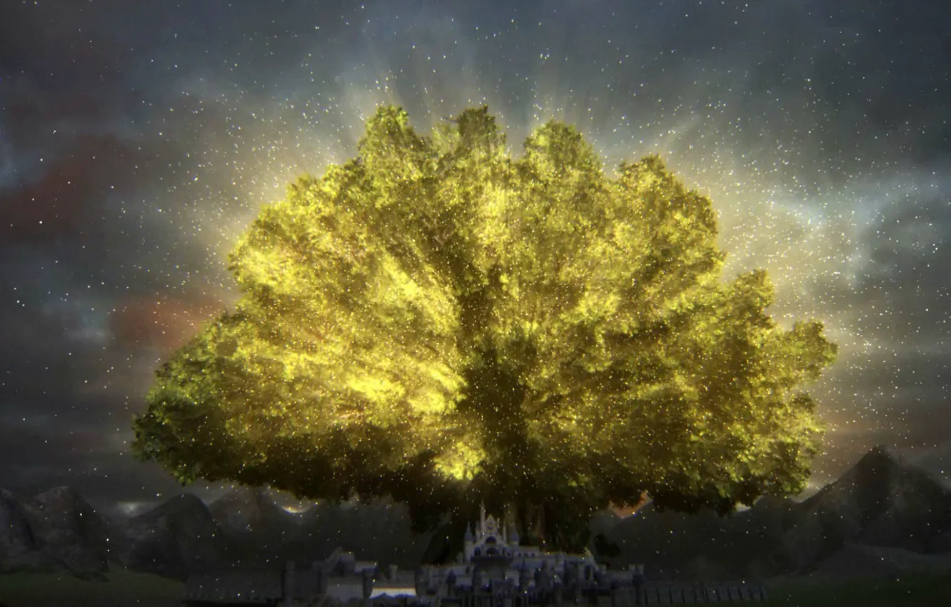 Wallpaper The sky, Tree, Stars, Castle, Anime, Lights, Playstation ...