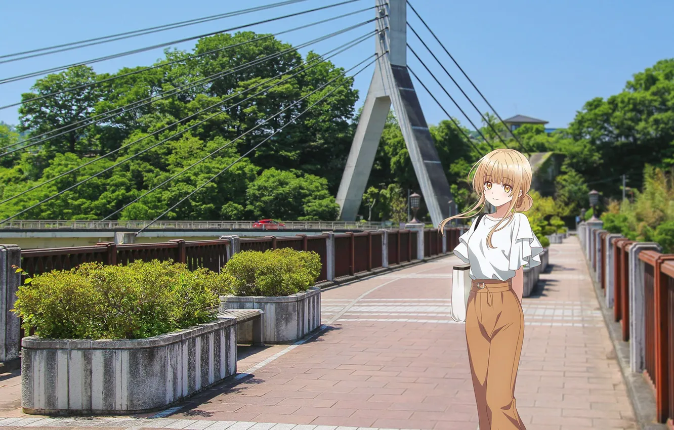 Wallpaper girl, trees, bridge, Otonari no Tenshi-sama ni Itsunomanika ...