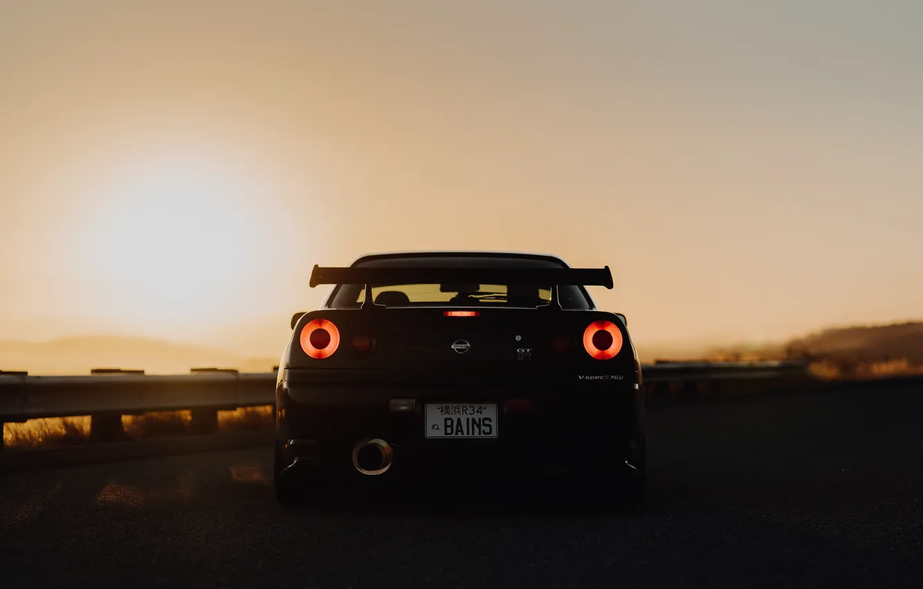 Wallpaper GT-R, Sunset, Rear view, R34, V-Spec II Only for mobile and ...