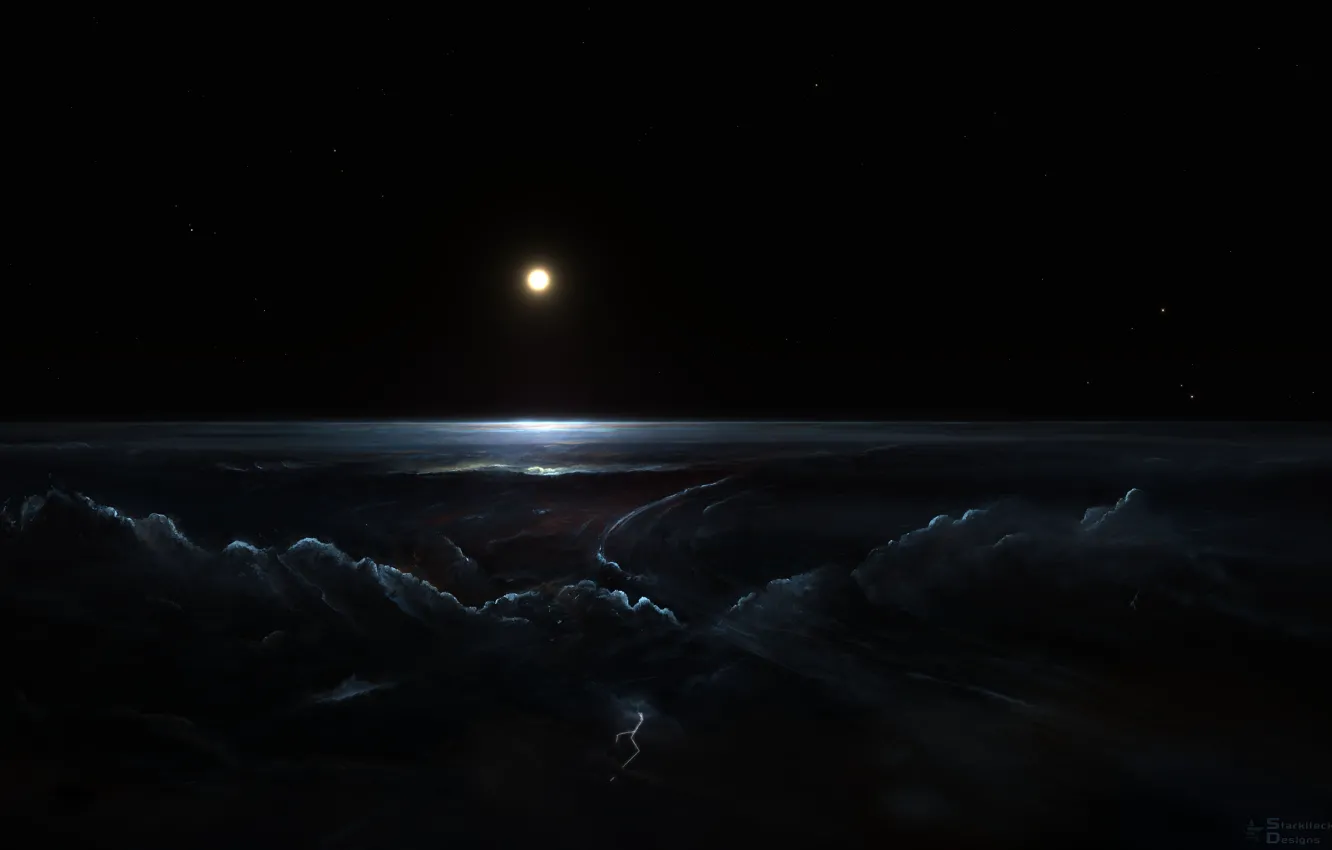 Wallpaper space, stars, clouds, light, night, fiction, lightning ...