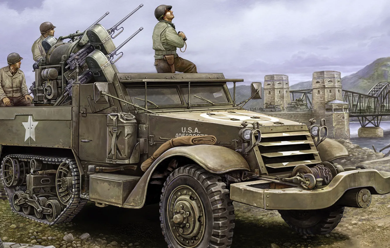 Wallpaper USA, SAU, M16, APU, antiaircraft self-propelled installation ...