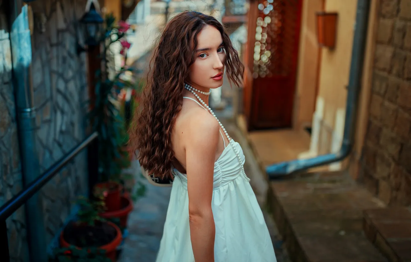 Wallpaper girl, pose, beads, long hair, sundress, Acts Novels, Deyan Romanov for mobile and ...