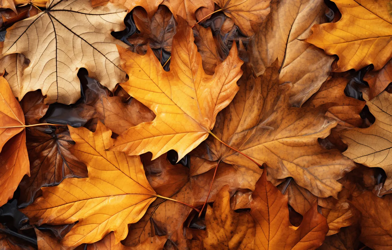 Wallpaper autumn, leaves, water, drops, background, rain, maple, close ...