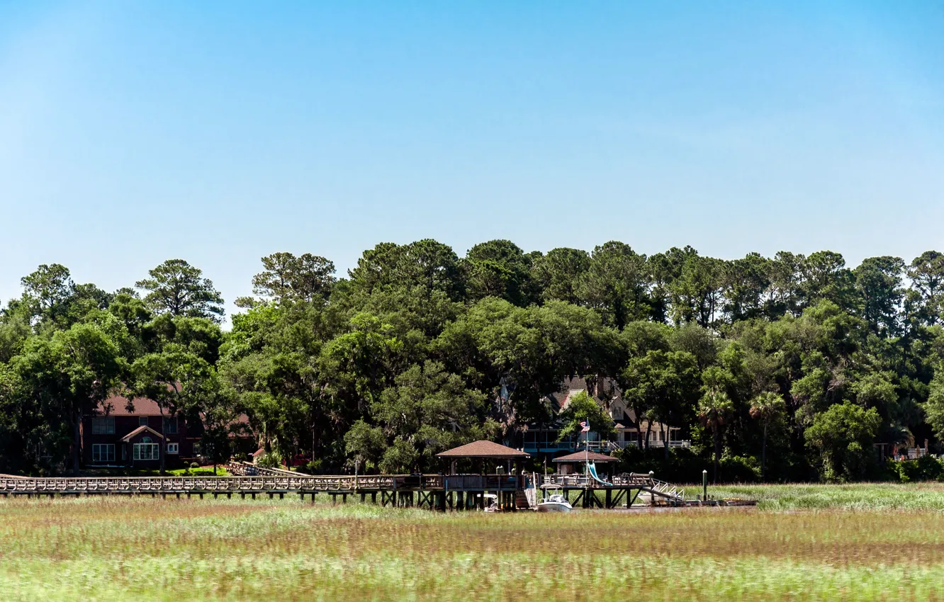 Wallpaper house, island, swamp, house, grass, georgia, USA, water for ...