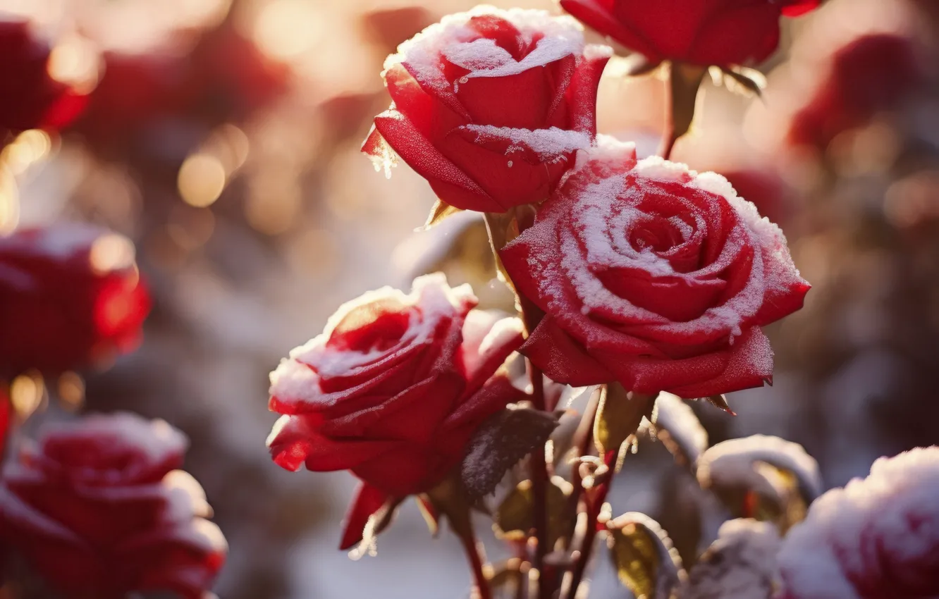 Wallpaper winter, snow, rose, roses, bouquet, AI art, neural network ...