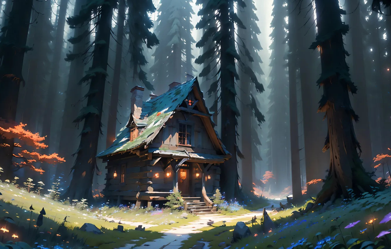 Wallpaper hut, the edge of the forest, wooden house, pine forest, the ...