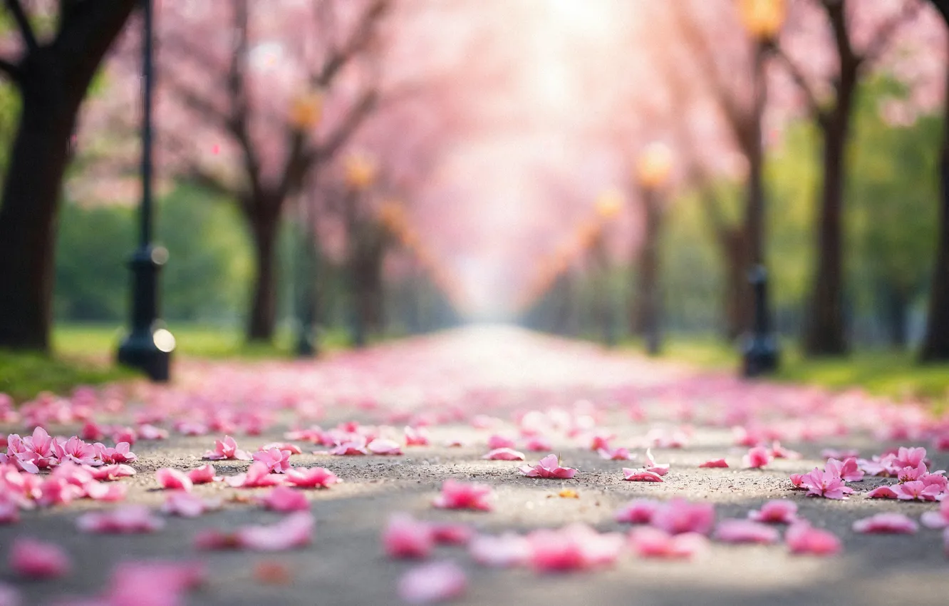 Wallpaper trees, Park, spring, Sakura, alley, flowering, trees, pink ...