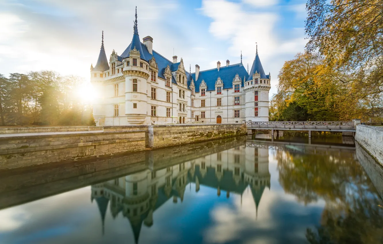 Wallpaper autumn, reflection, castle, architecture, pond for mobile and ...