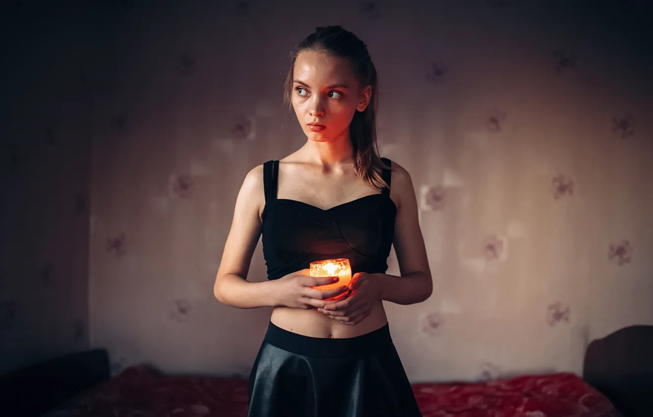 Wallpaper Girl, Light, Candle, Model, Black, Beauty, Skin for mobile ...