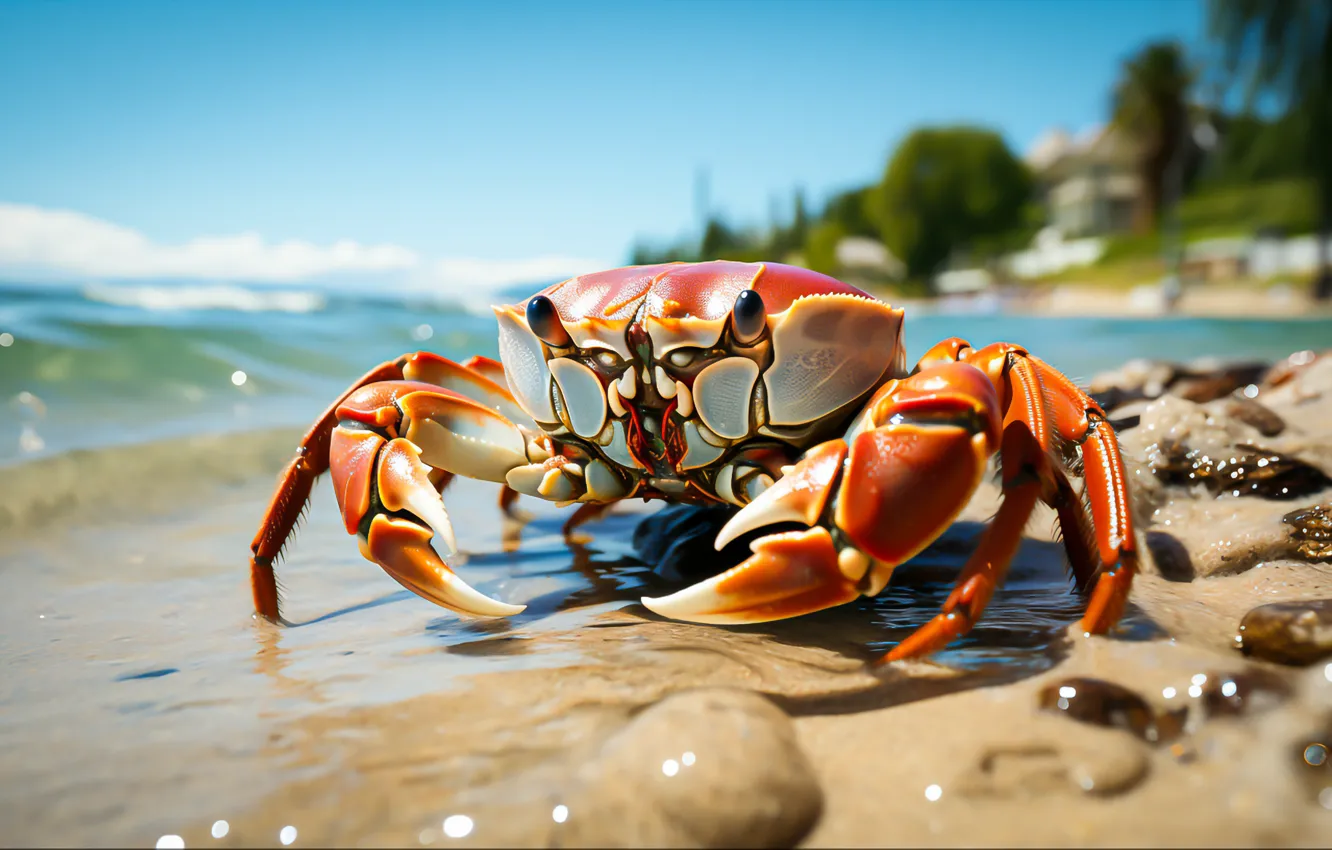 Wallpaper look, shore, crab, sea, claws, AI art, neural network for ...