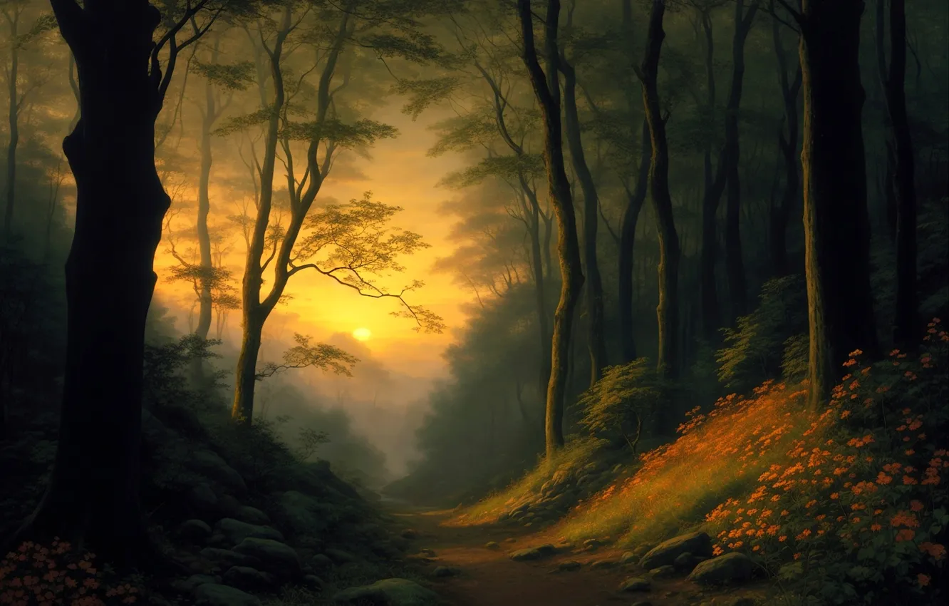 Wallpaper autumn, forest, trees, nature, AI art for mobile and desktop ...