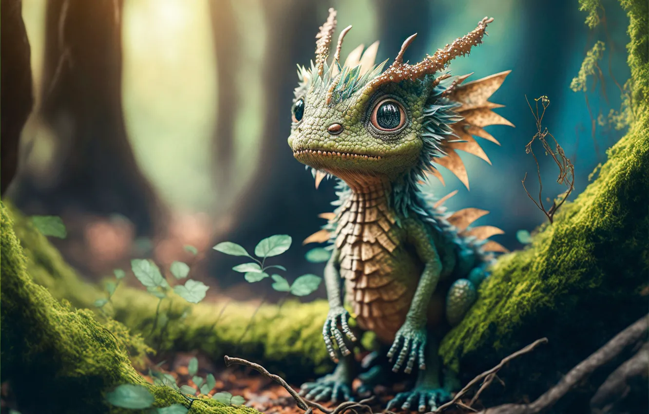 Wallpaper forest, look, leaves, nature, dragon, graphics, moss, animal ...