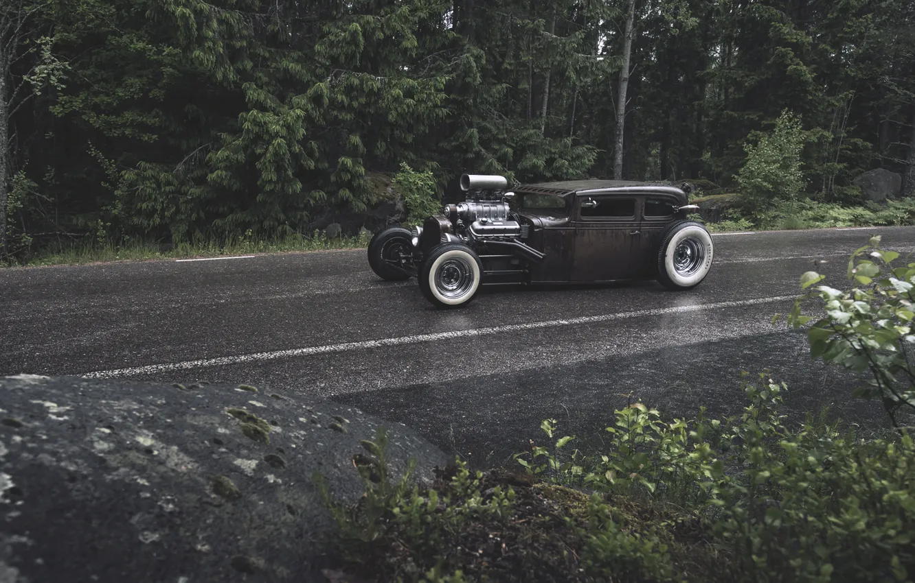 Wallpaper forest, rain, ford, Ford, rat, rod, rod, rust for mobile and ...