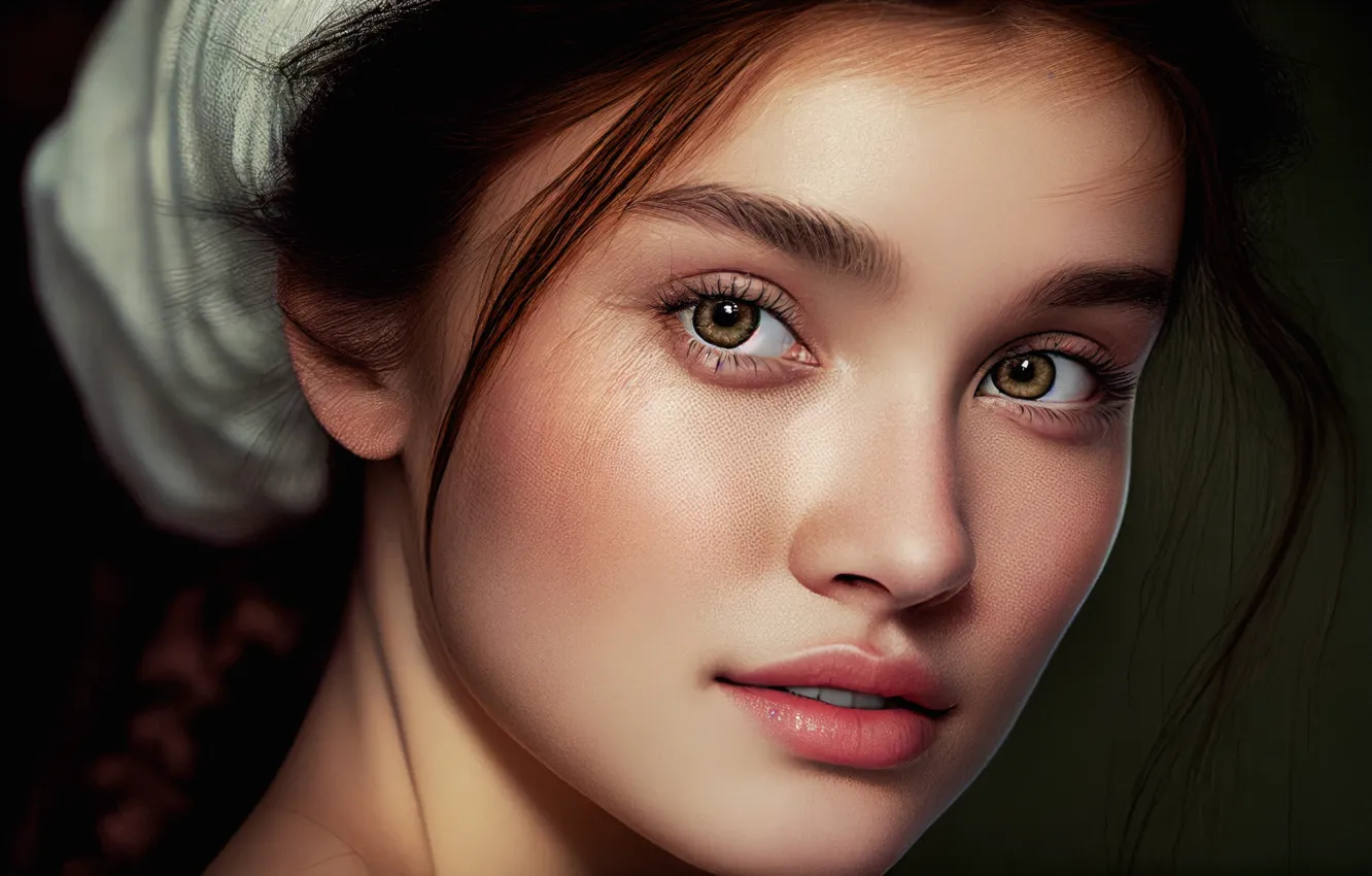 Wallpaper Look Girl Close Up Face Rendering Graphics Portrait