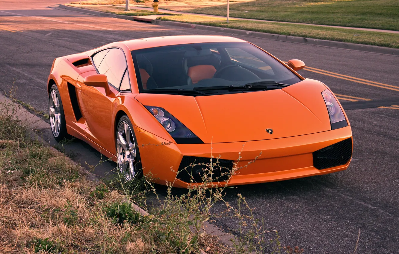 Wallpaper road, orange, gallardo, lamborghini, front view, orange ...
