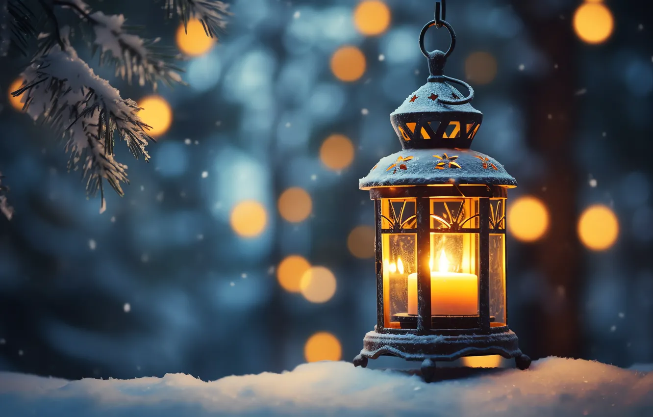 Wallpaper winter, light, snow, night, nature, candle, Christmas ...