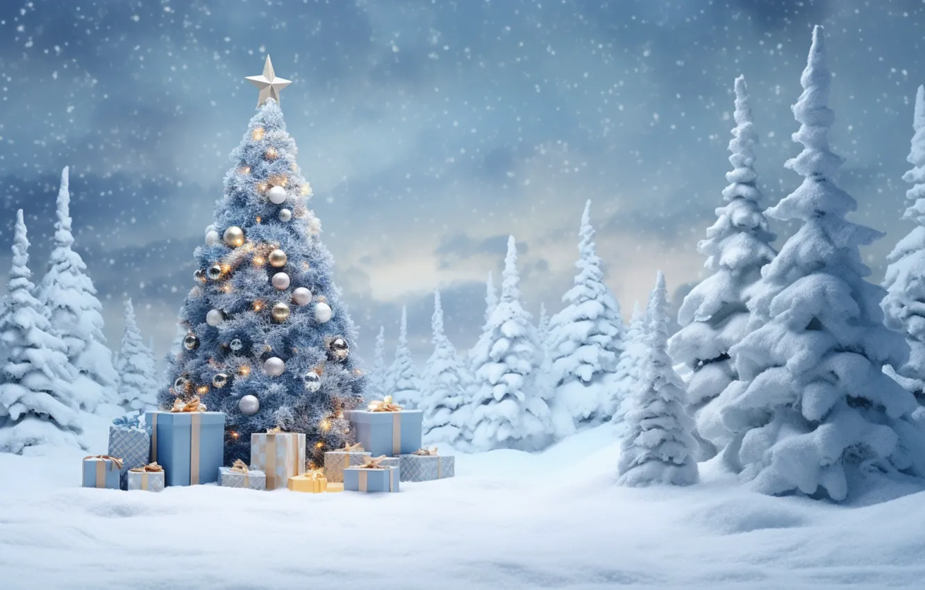Wallpaper winter, snow, decoration, gift, tree, new year, Christmas ...