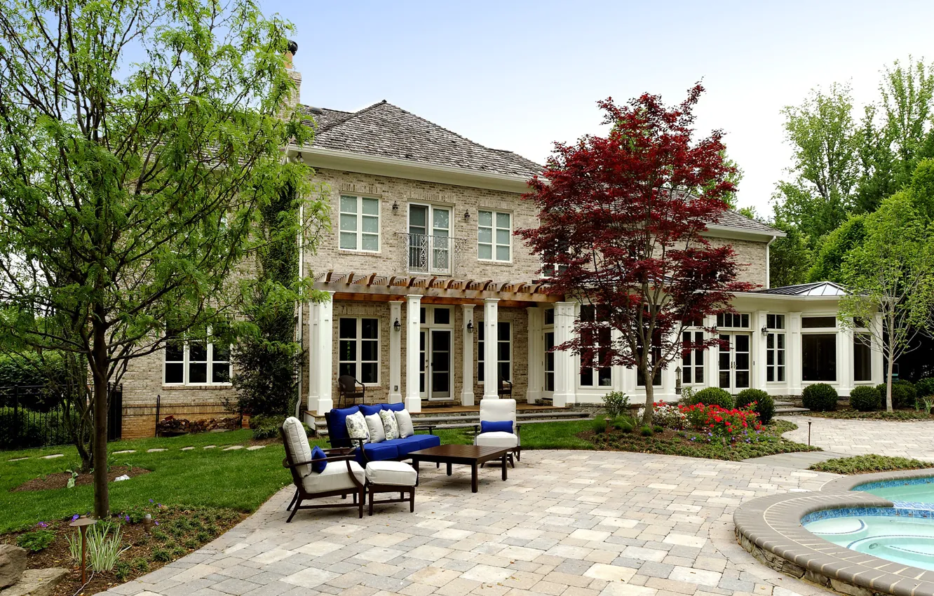 Wallpaper design, style, Villa, pool, architecture, facade, terrace ...