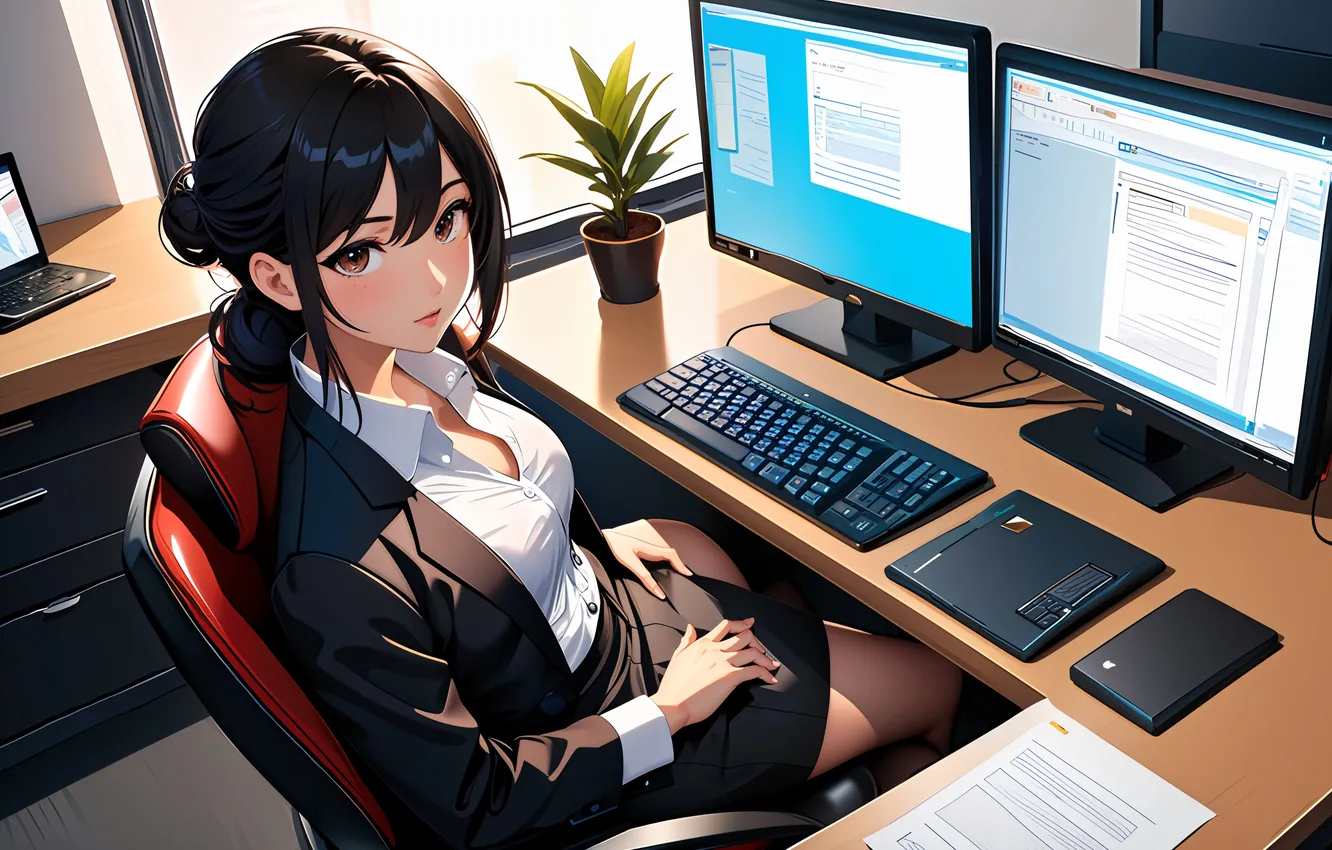 Wallpaper anime, office, anime girls, office girl, AI Art for mobile ...