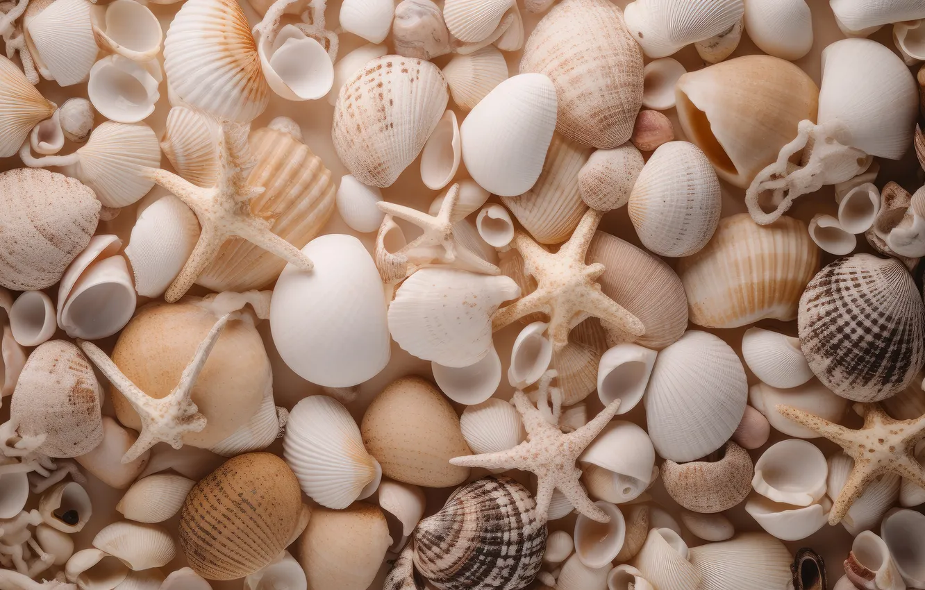 Wallpaper texture, shell, a lot, different, starfish, seashells, AI art ...