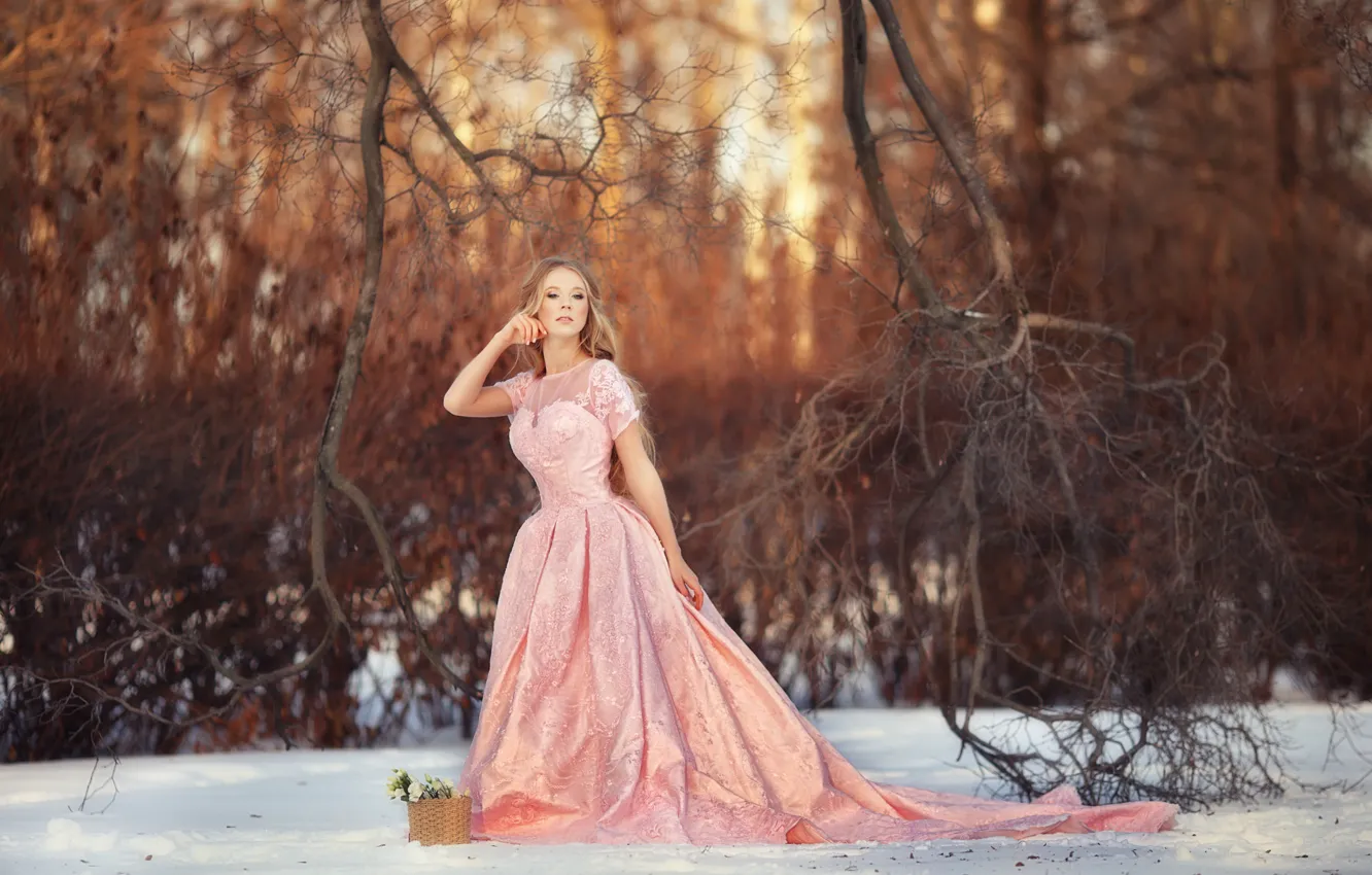Wallpaper look, girl, trees, pose, dress, beautiful, Polina Panova ...
