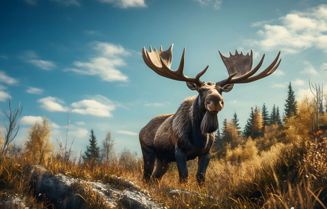 Wallpaper forest, nature, moose, AI art, neural network for mobile and ...