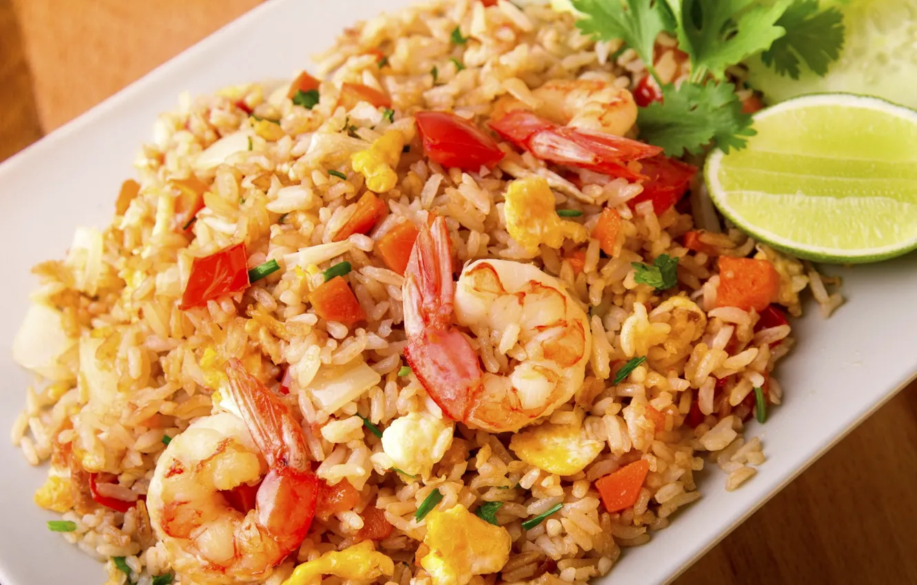 Wallpaper shrimp, risotto, greens, figure for mobile and desktop ...