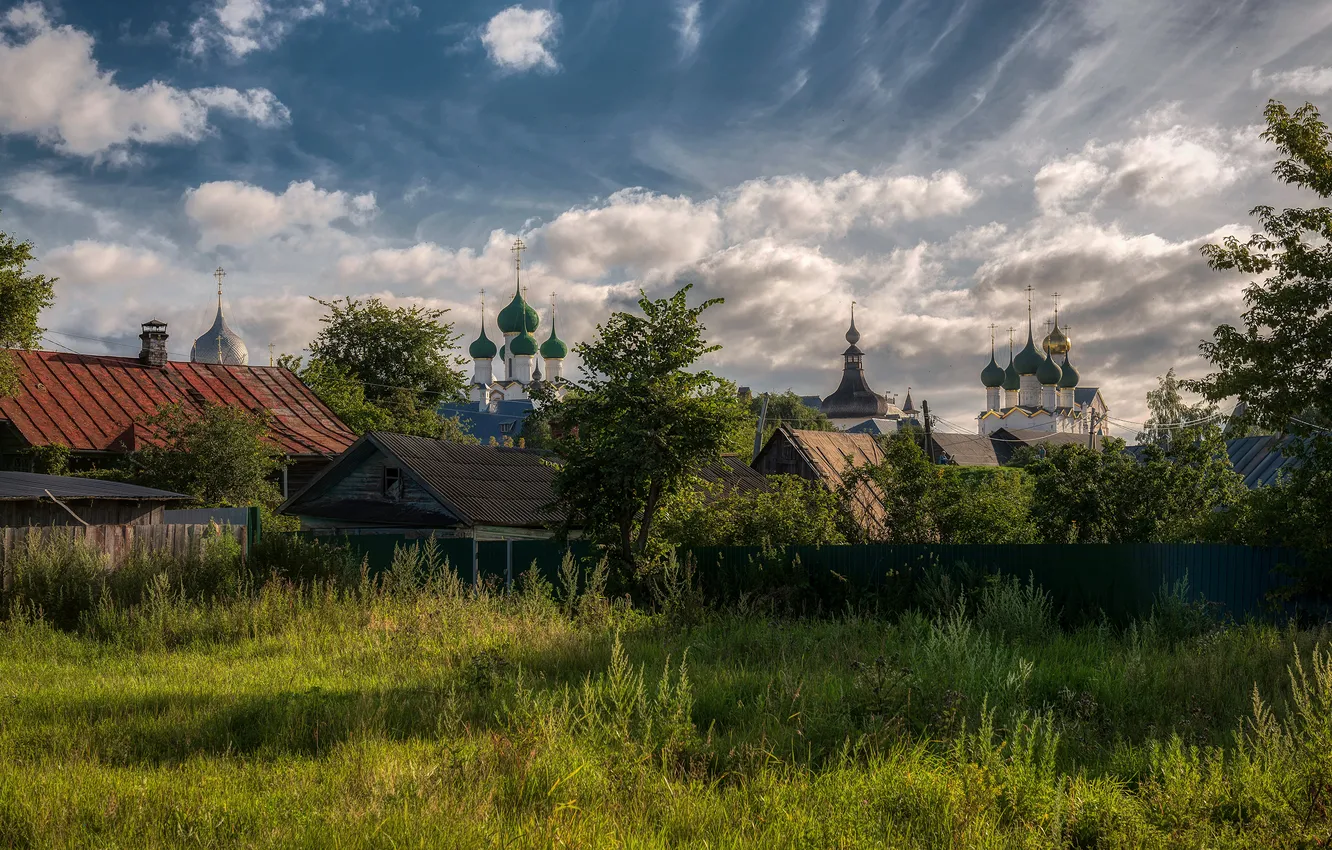 Wallpaper the sky, clouds, nature, Church, house, Yaroslavl oblast ...