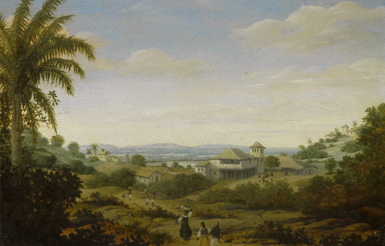 Wallpaper oil, picture, Frans Post, 1680, Frans Post, Landscape with a ...