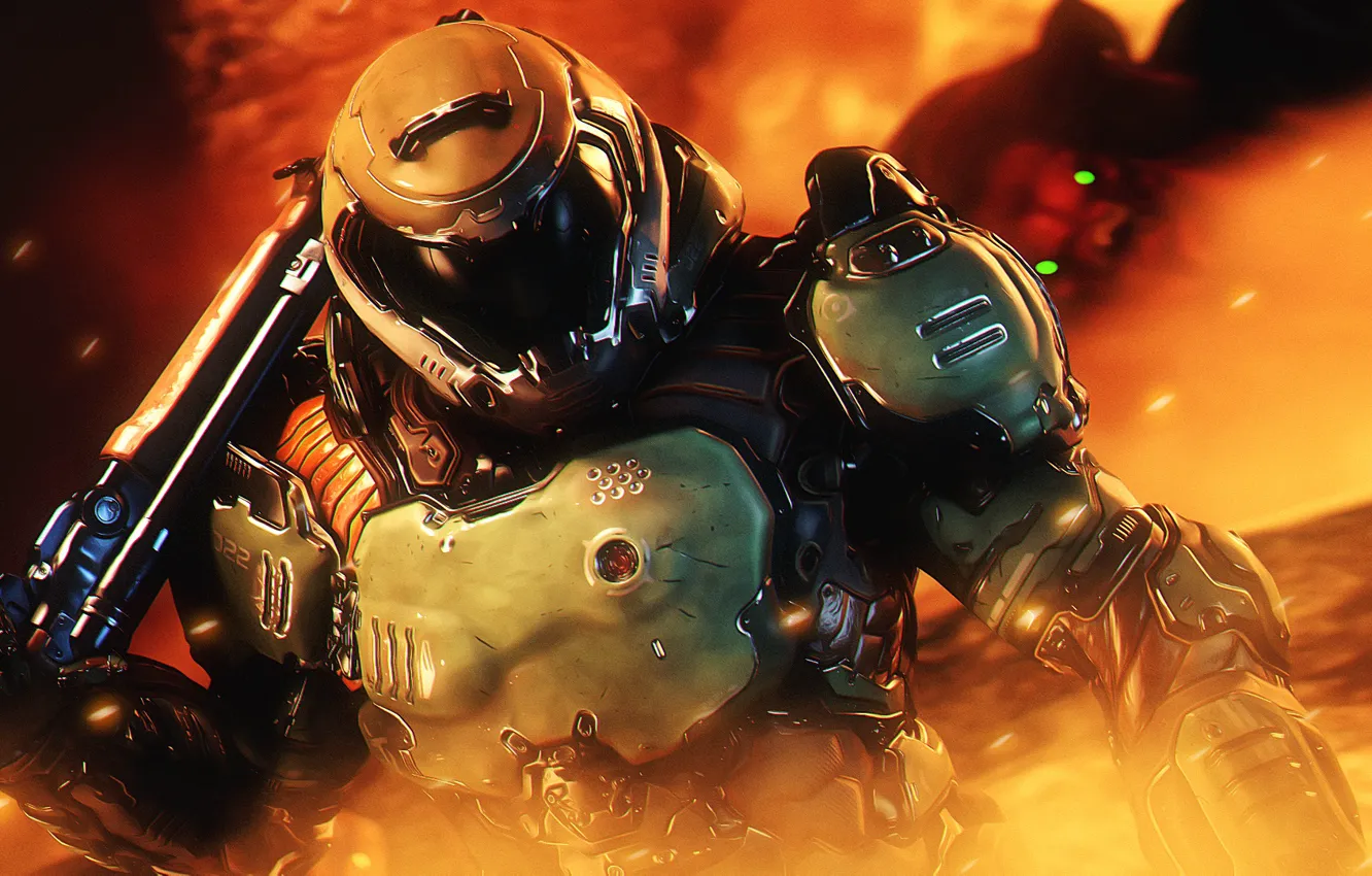 Wallpaper helmet, armor, shotgun, doom, protagonist, Doomguy for mobile ...