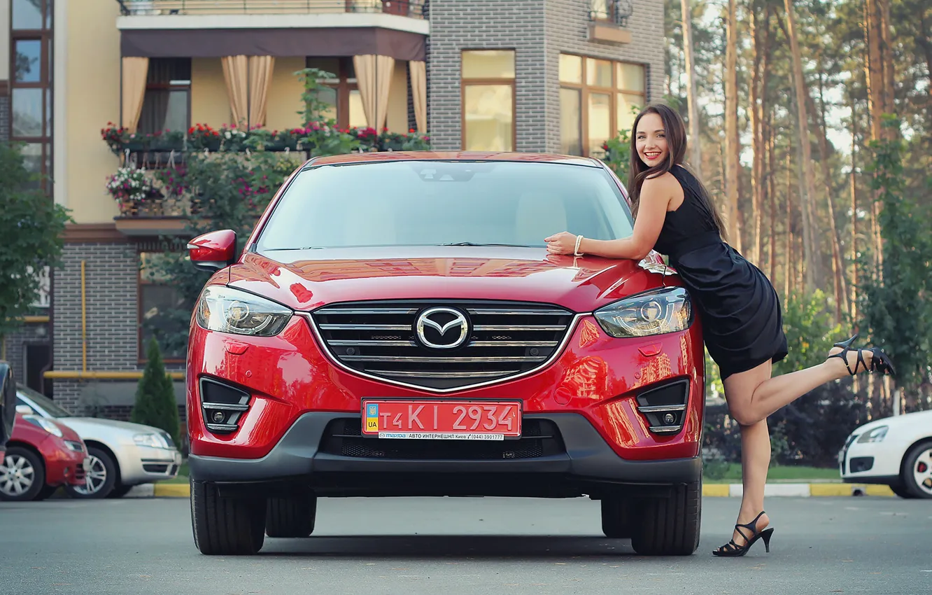 Wallpaper look, smile, Girls, Mazda, beautiful girl, red car, posing on ...