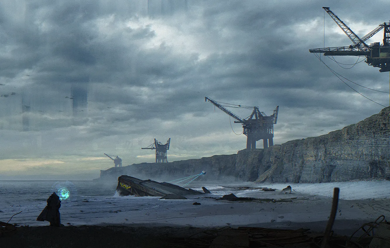 Wallpaper sand, sea, water, clouds, fiction, shore, people, planet ...