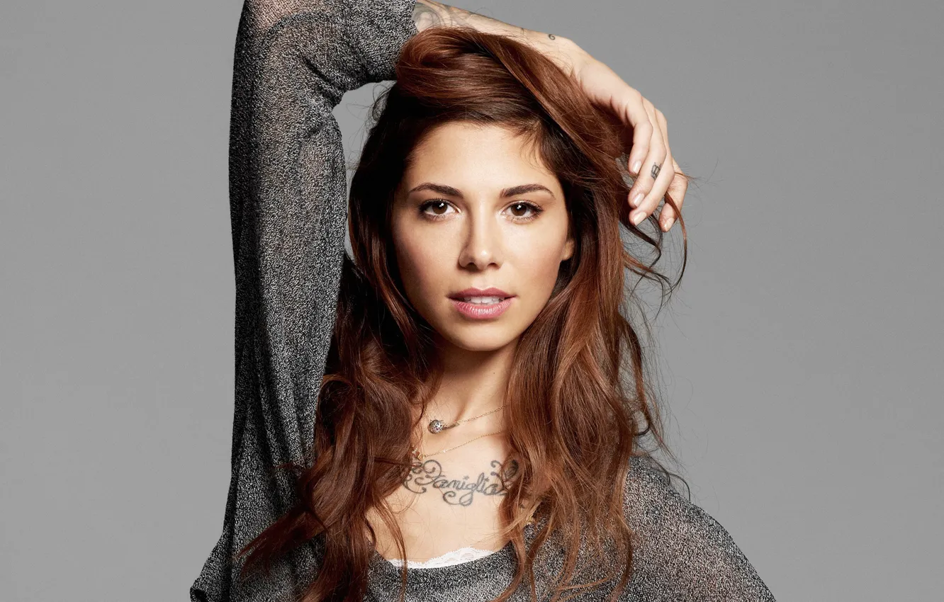Wallpaper look, girl, hair, portrait, tattoo, chain, Christina Perri ...