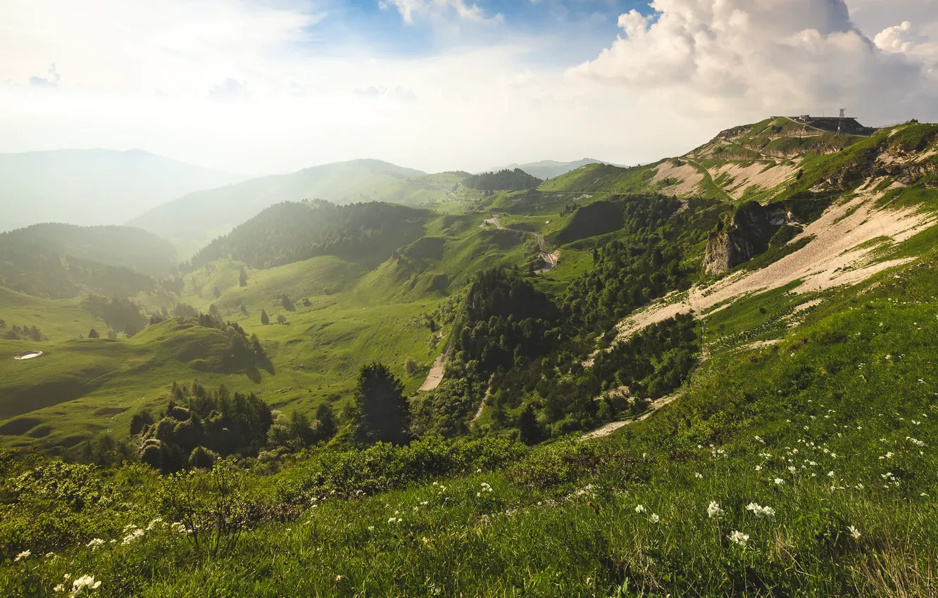 Wallpaper greens, the sky, trees, mountains, the slopes for mobile and desktop, section пейзажи ...