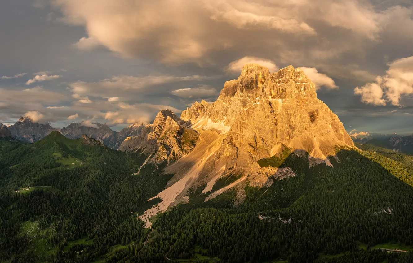 Wallpaper forest, clouds, light, mountains, rocks, slope for mobile and ...