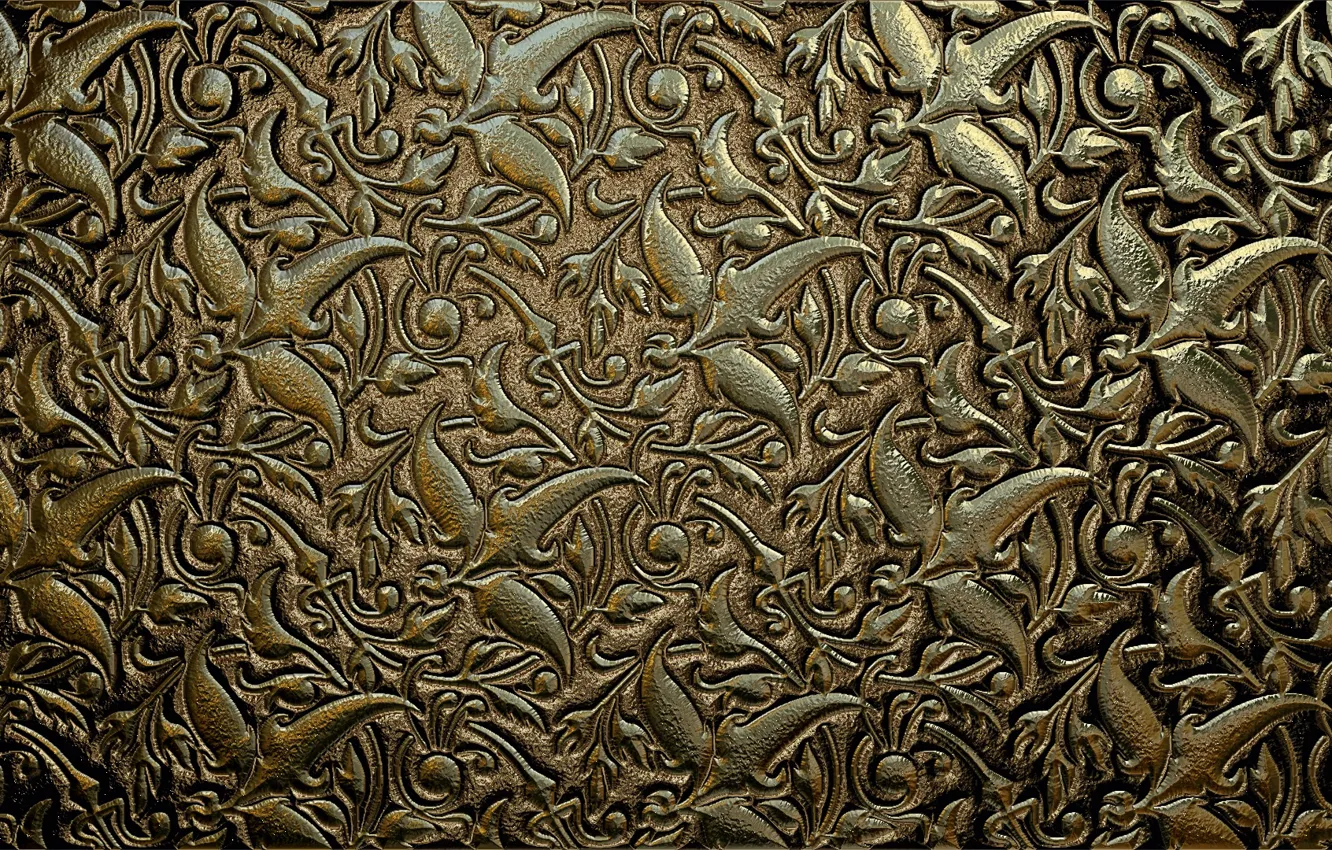 Wallpaper leaves, metal, pattern, curls, Shine, texture, gold plated ...