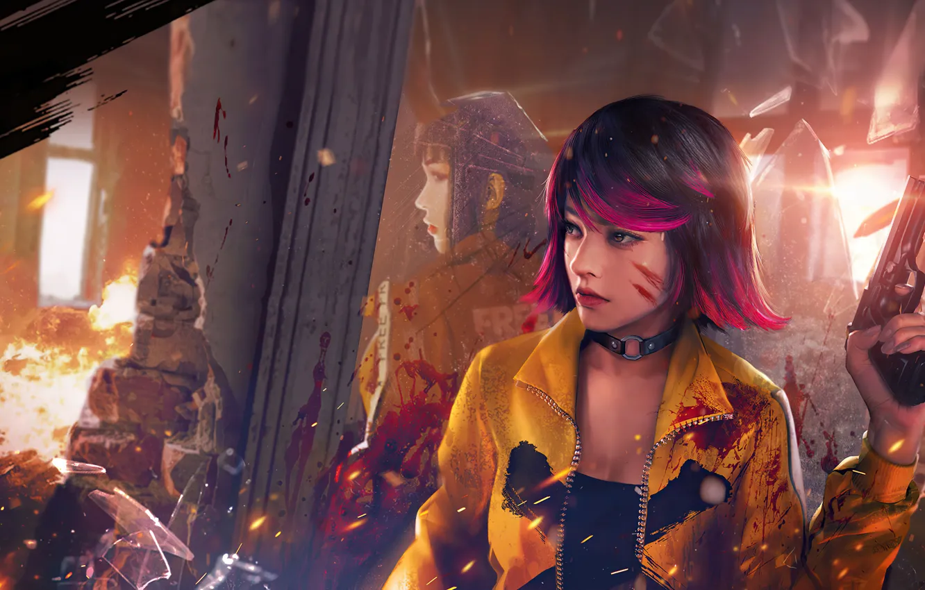 Wallpaper girl, reflection, gun, weapons, fire, blood, the game, flash ...